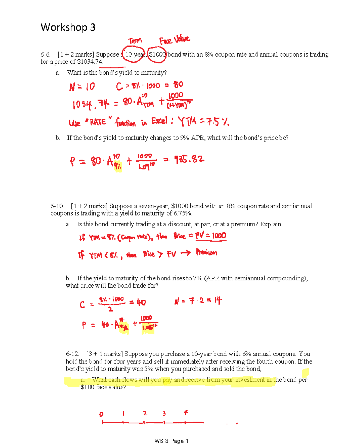 WS 3 Annotated Workshop A What Is The Bond s Yield To Maturity B