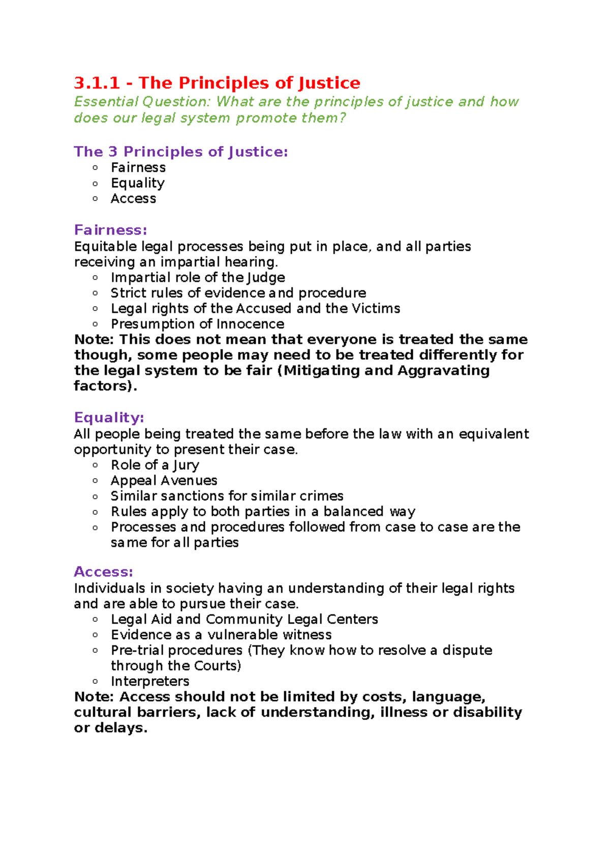 VCE Unit4 AOS1 Legal studies Notes - 3.1 - The Principles of Justice ...