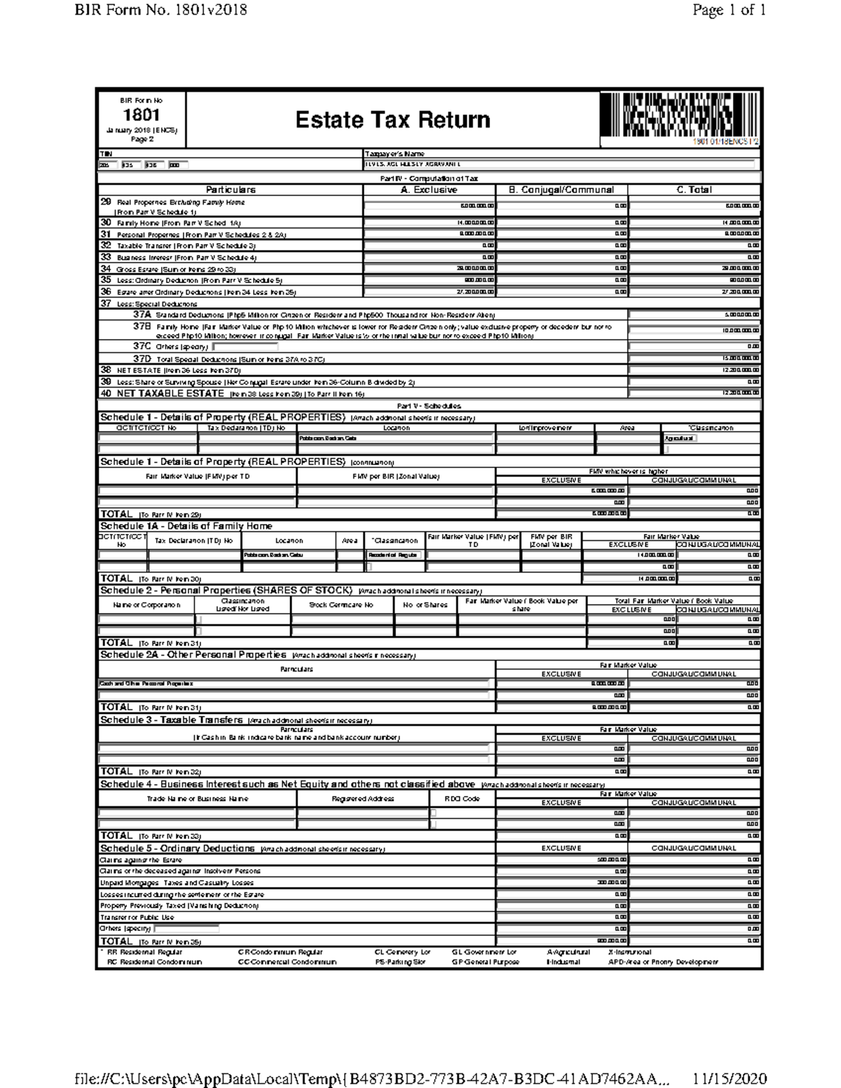 Tevesacehulsey 1801page2 - BIR Form No. 1801 January 2018 (ENCS) Page 2 ...