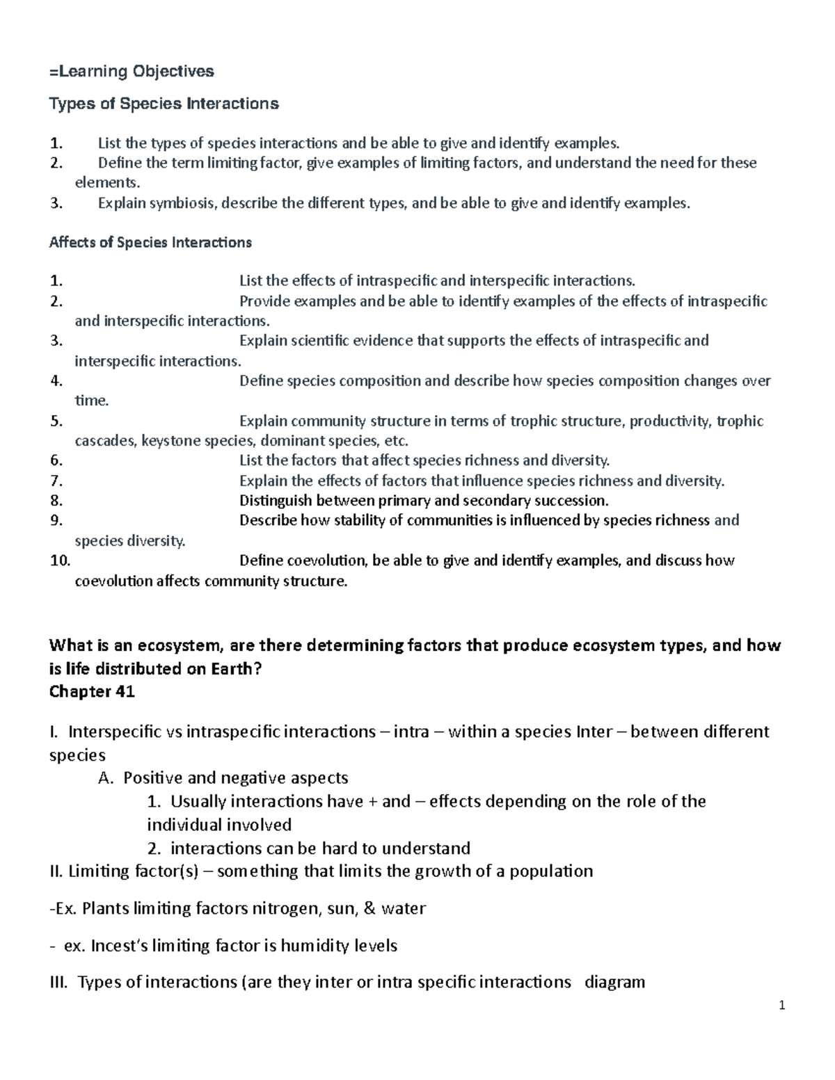 Chapter 41 - Lecture notes 41 - =Learning Objectives Types of Species ...