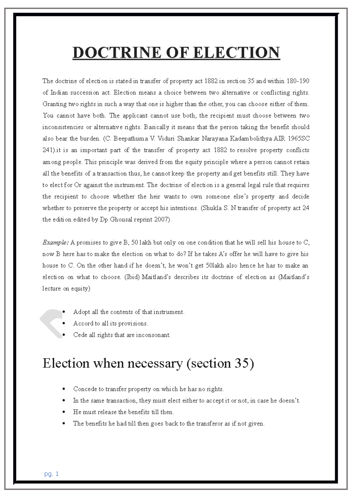 Doctrine OF Election Documnt - DOCTRINE OF ELECTION The doctrine of election is stated in ...
