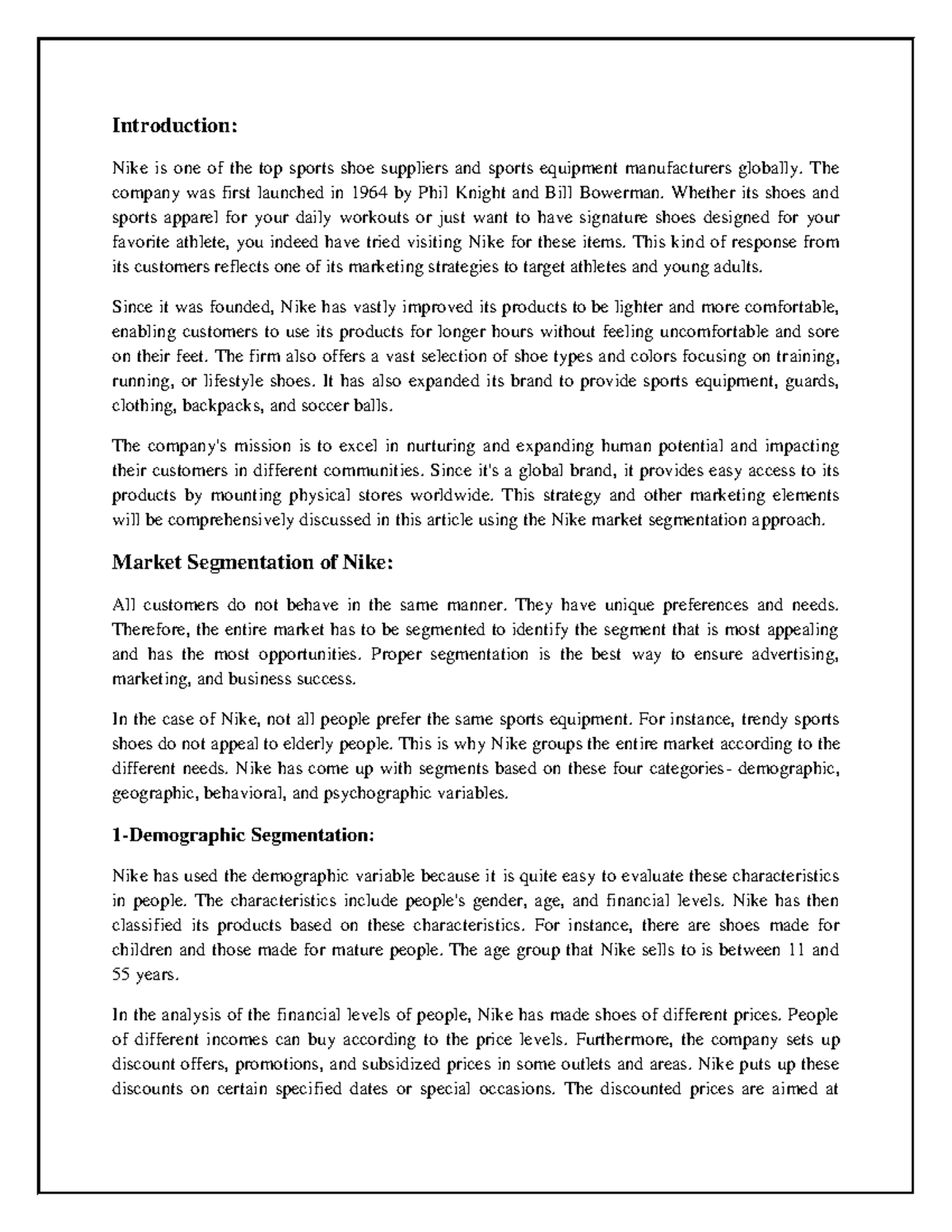 Segmentation of Nike - This assignment provide helpful material ...