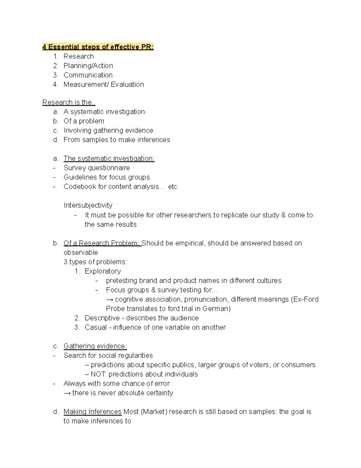 Research notes - 4 Essential steps of effective PR: 1. Research 2 ...