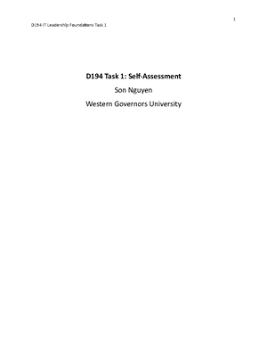 D370 Task 1 - Task 1 - D370 – IT Leadership Foundations April 29, 2023 ...