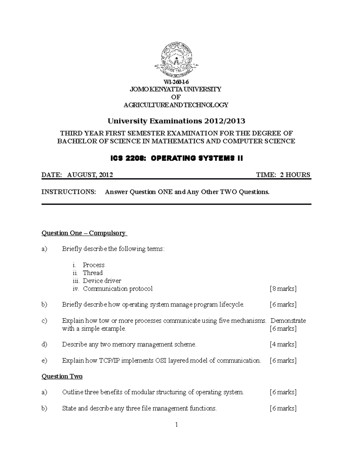 ICS 2208 PAM - Just a quick revision - W1-2-60-1- JOMO ...