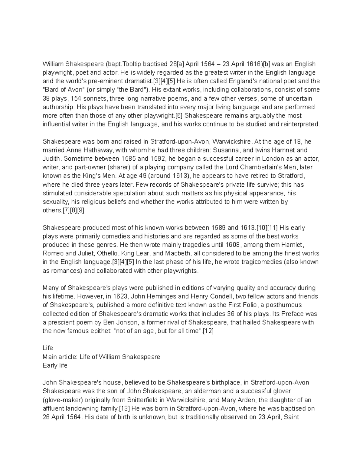 Soc dis - William Shakespeare (bapt baptised 26[a] April 1564 – 23 ...