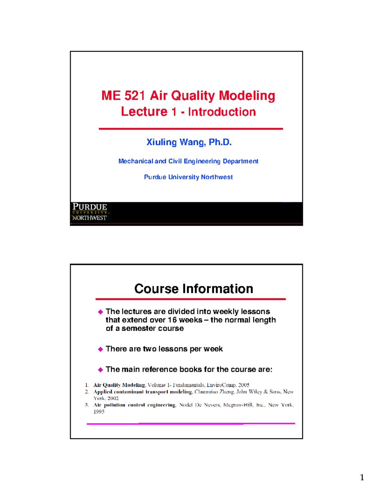 Air quality modeling - ME 521 Air Quality Modeling Lecture 1 ...