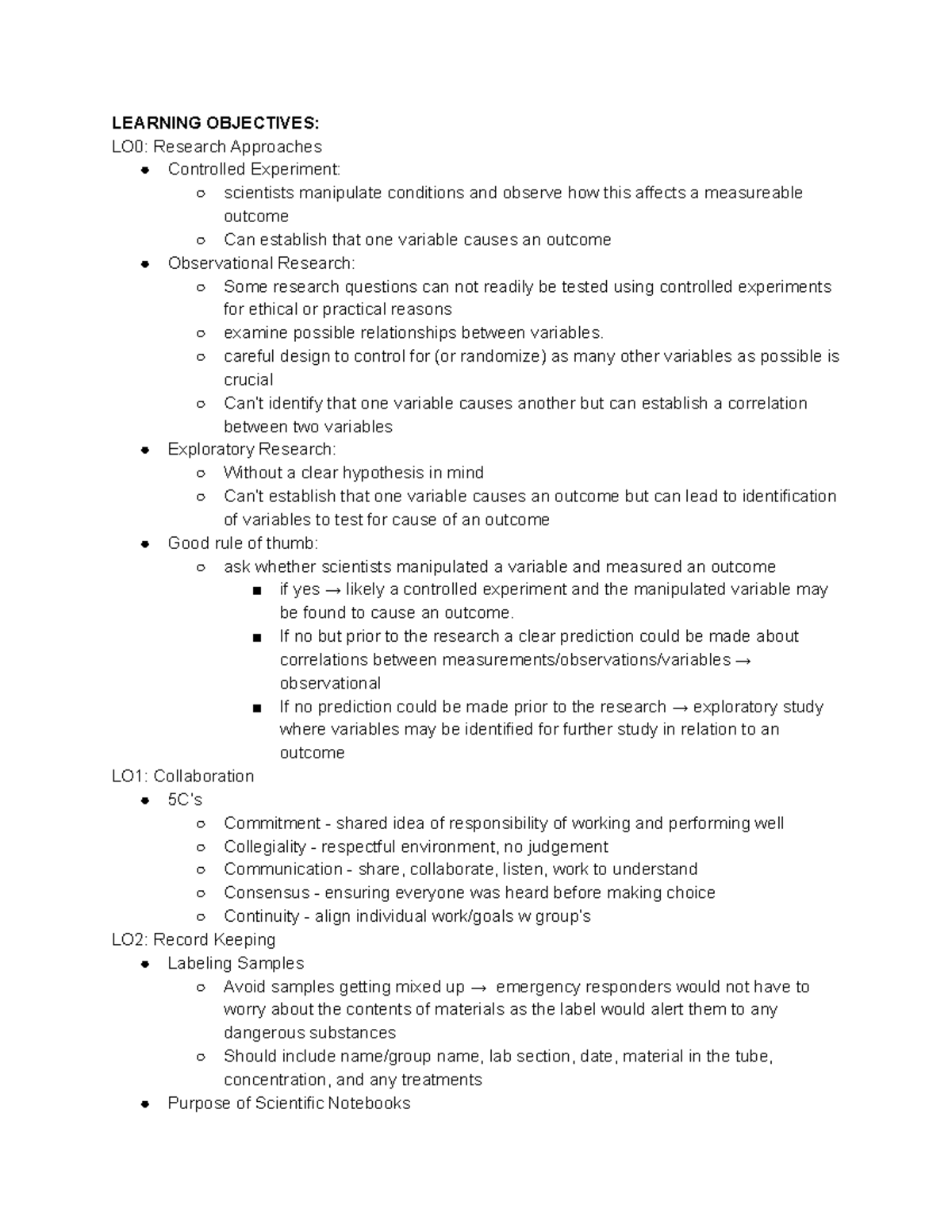 Study Guide - LEARNING OBJECTIVES: LO0: Research Approaches Controlled ...