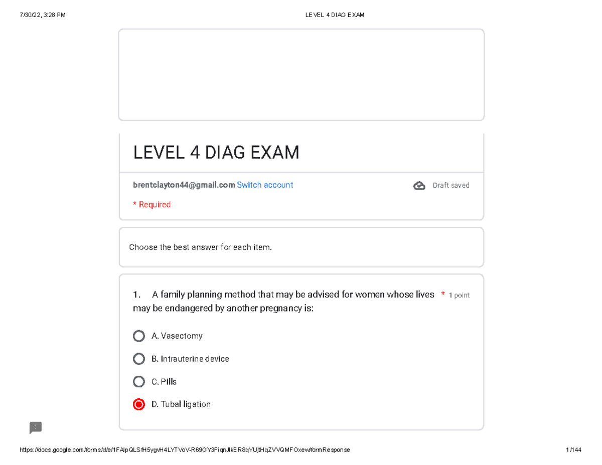 Level 4 DIAG EXAM - Choose the best answer for each item. 1 point A ...