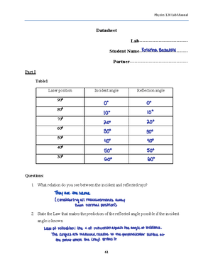 PHY 124 - Lab 1 - Lab answers and data for the first lab of semester ...