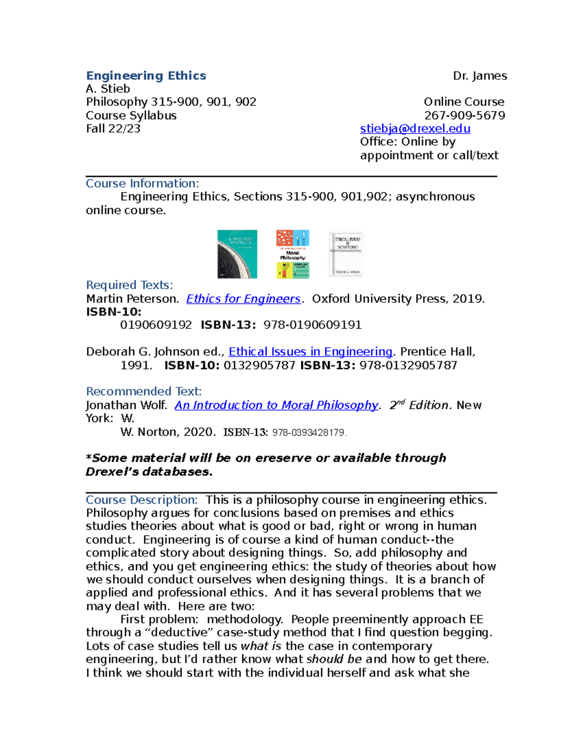 EE syllabus Fall 202223) - Engineering Ethics Dr. James A. Stieb ...