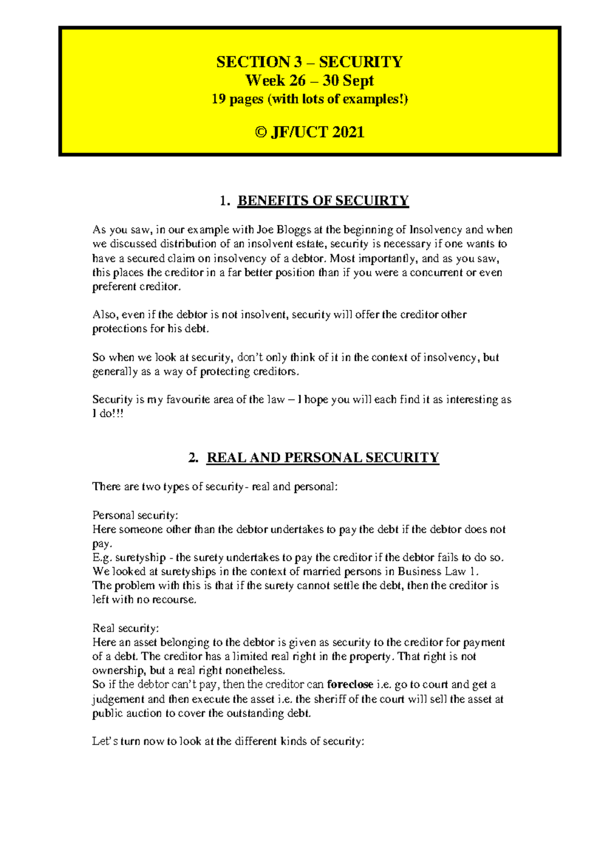 Security Week 26 - 30 Sept 2022 notes - 1. BENEFITS OF SECUIRTY As you ...