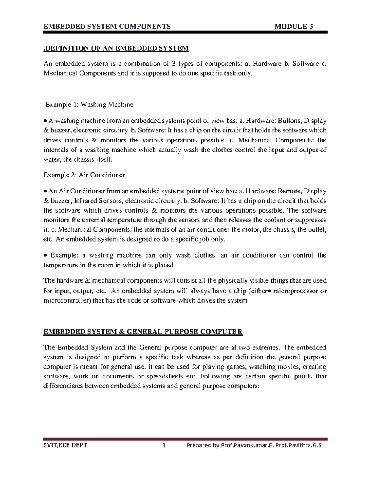 ES m3 - Lecture notes mod 3 - .DEFINITION OF AN EMBEDDED SYSTEM An ...