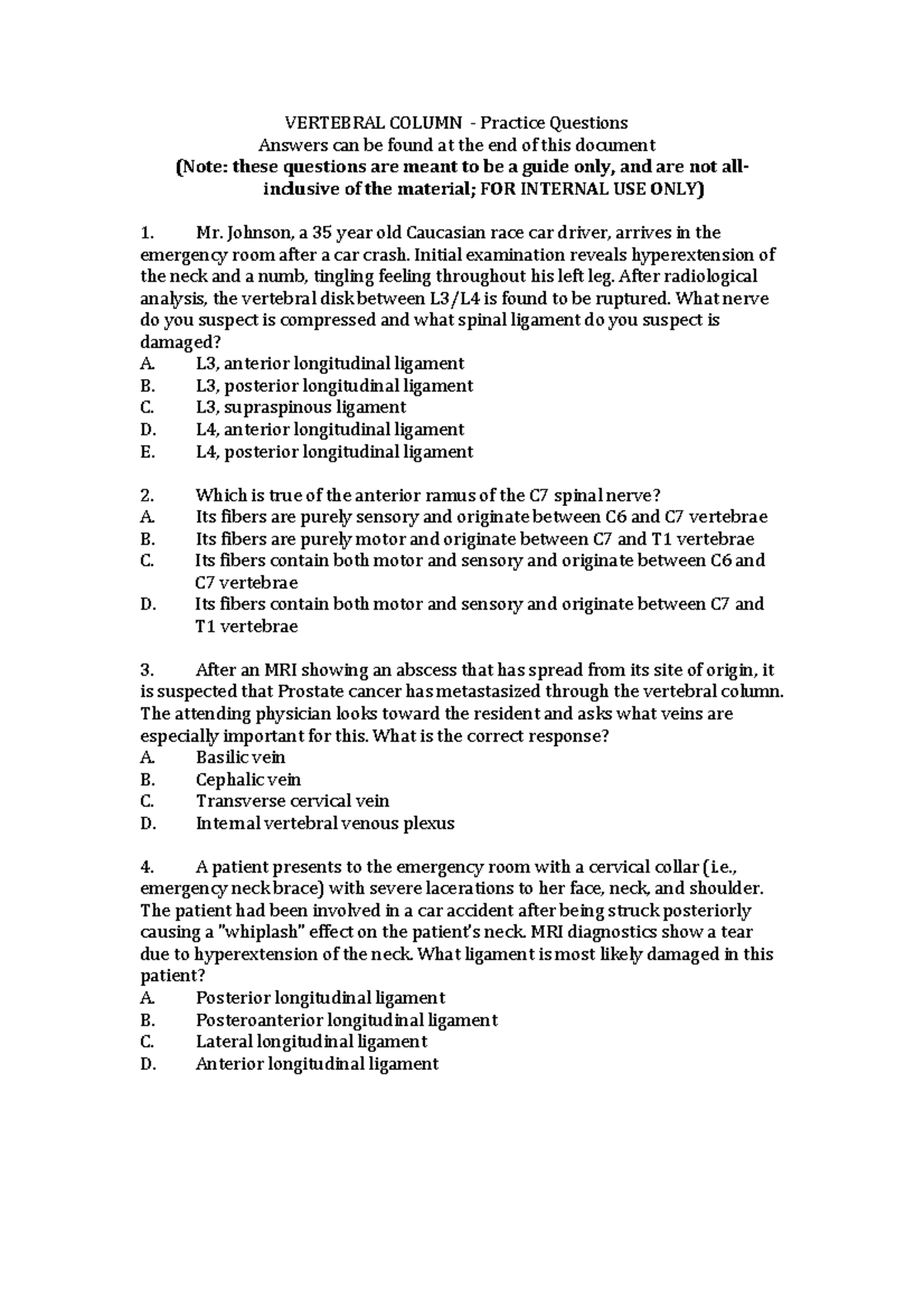 Vertebral column practice questions - VERTEBRAL COLUMN - Practice ...