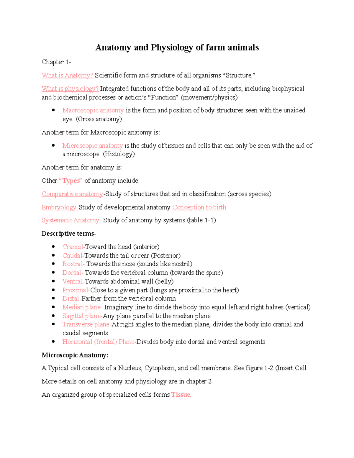 Anatomy and Physiology of farm animals Week 1 - Anatomy and Physiology ...