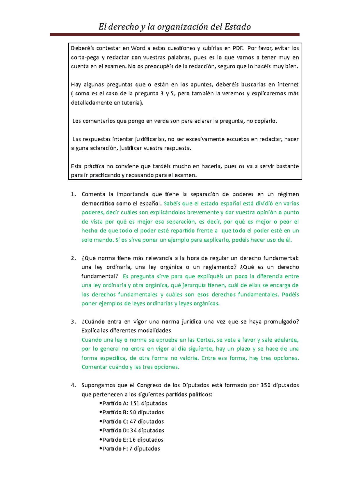 Preguntas 1, 1º Parte - ZMZ - El derecho y la organización del Estado ...