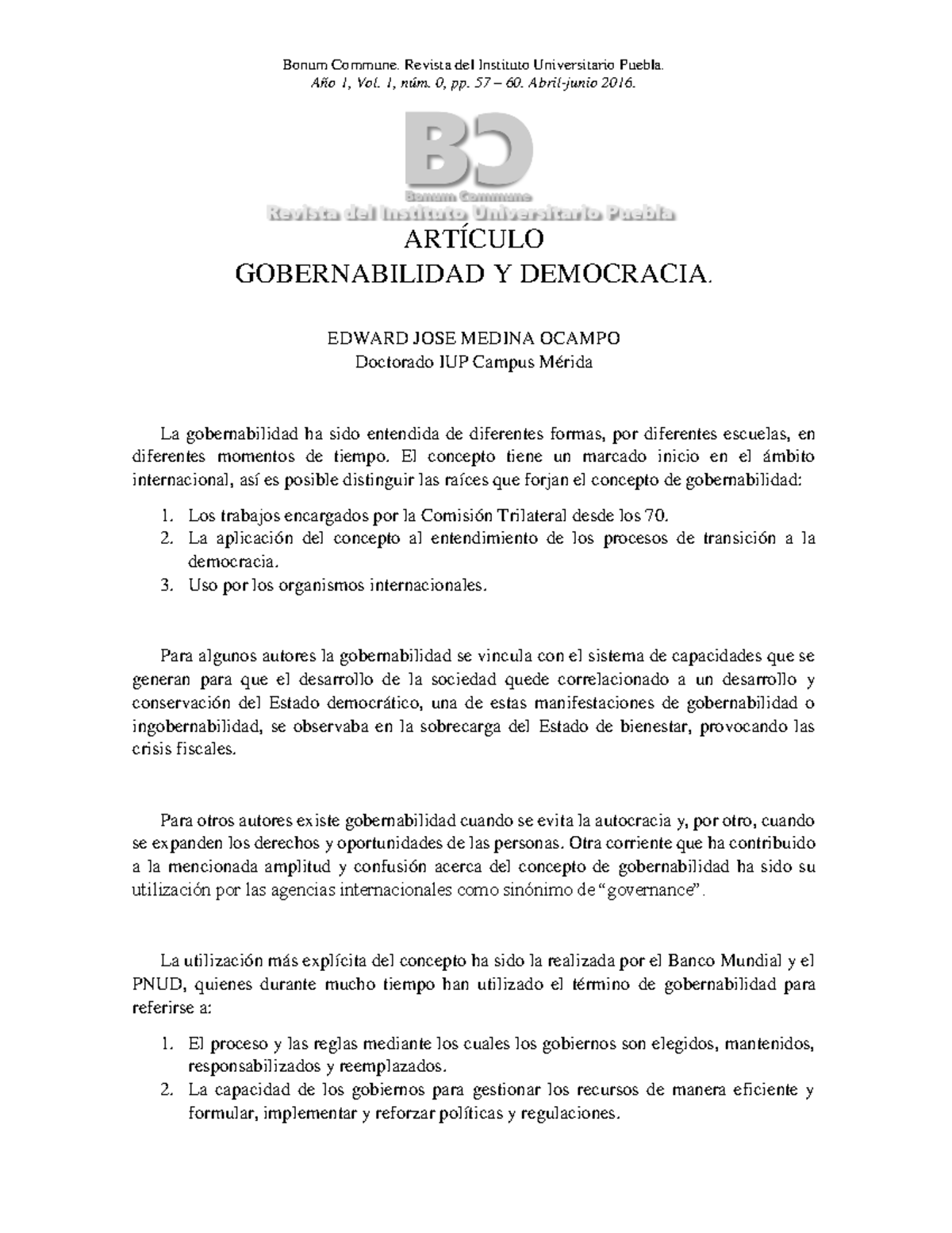 06 Artículo Gobernabilidad-y-Democracia - Bonum Commune. Revista del ...
