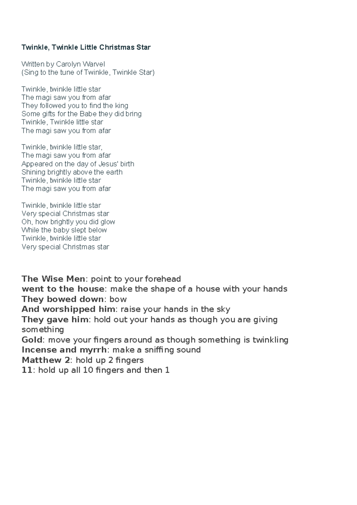 Activity FOR KIDS - Twinkle, Twinkle Little Christmas Star Written by ...