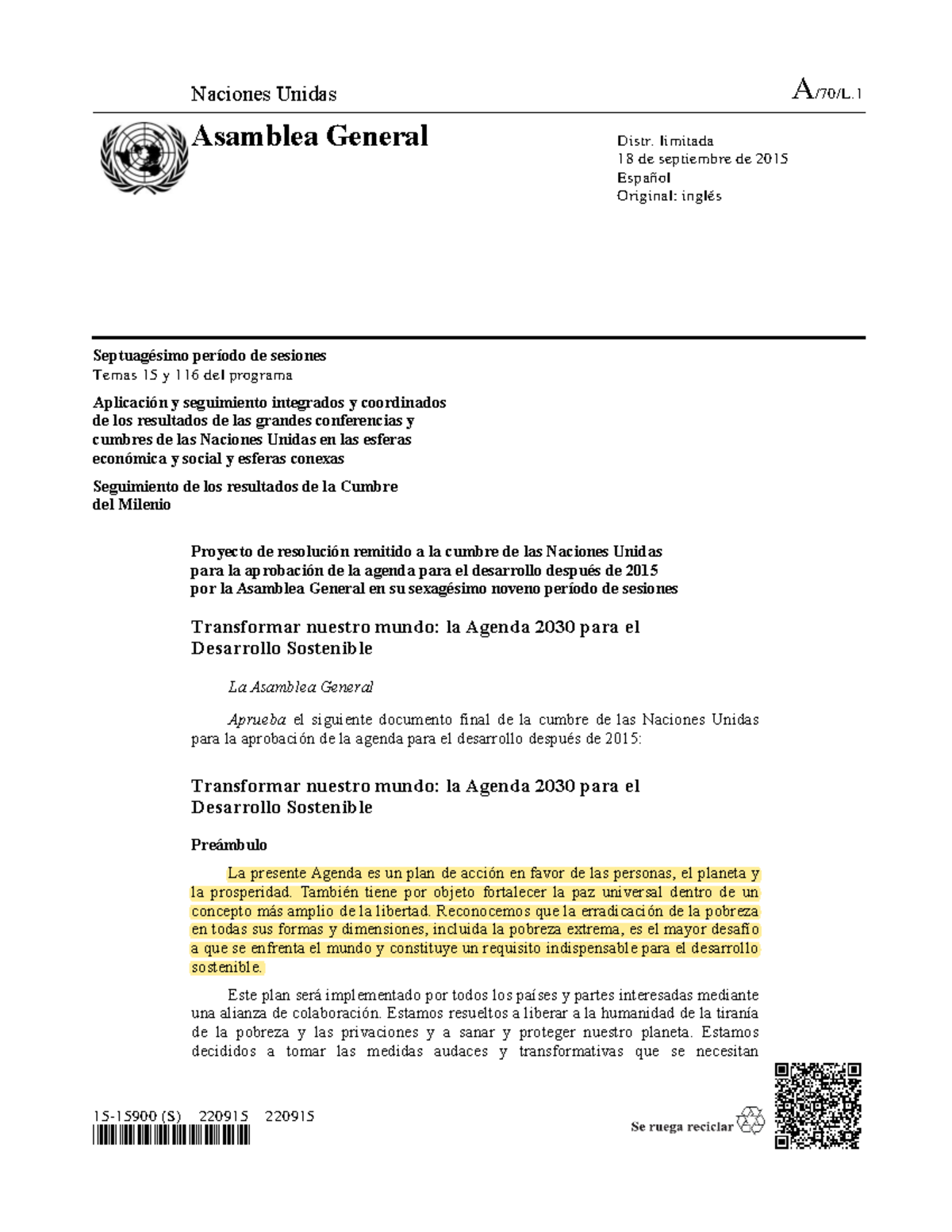 Agenda 2030 ONU - Material complementario - Naciones Unidas A/70/L ...