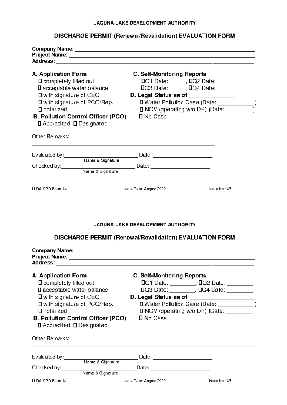 DPRen-Rev Eval LLDA-CPD-Form14 (Aug2022) - LLDA-CPD-Form 14 Issue Date ...