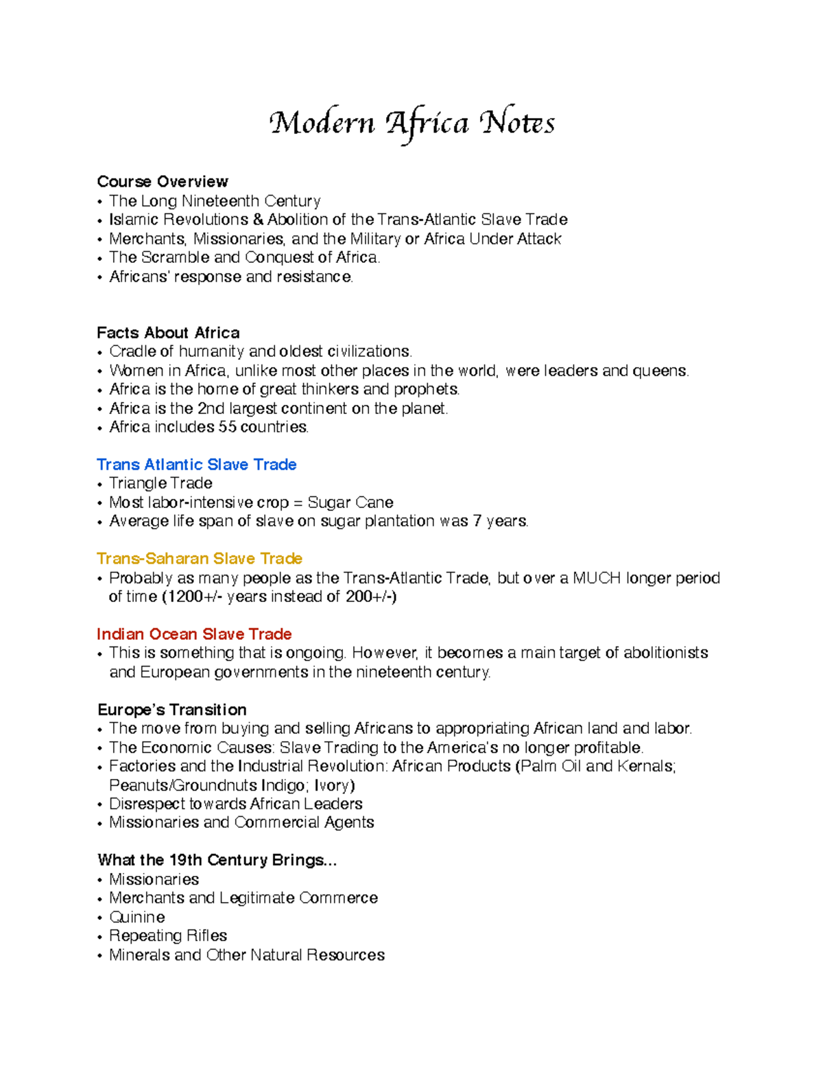 History of Africa Notes - Modern Africa Notes Course Overview The Long ...