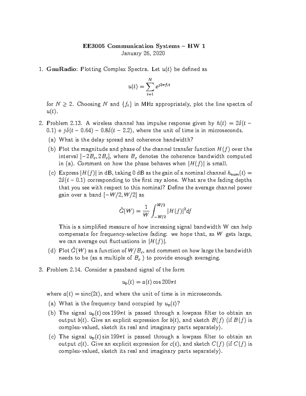 Homework 2 - kcal l - EE3005 Communication Systems – HW 1 January 26, 2020 GnuRadio: Plotting ...