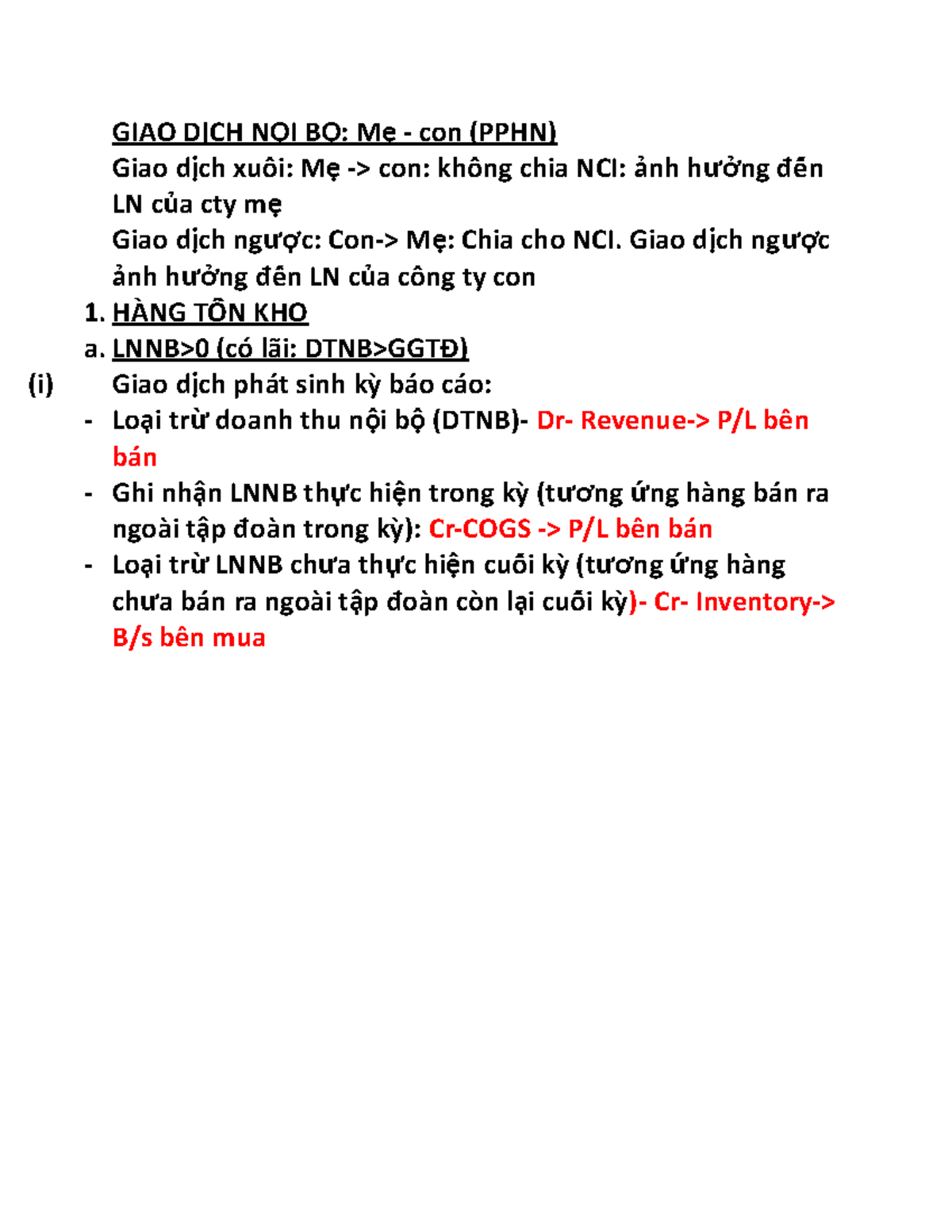 Giao dịch nội bộ - GIAO D CH NỊ ỘI B Ộ: M ẹ- con (PPHN) Giao d ch xuôi ...