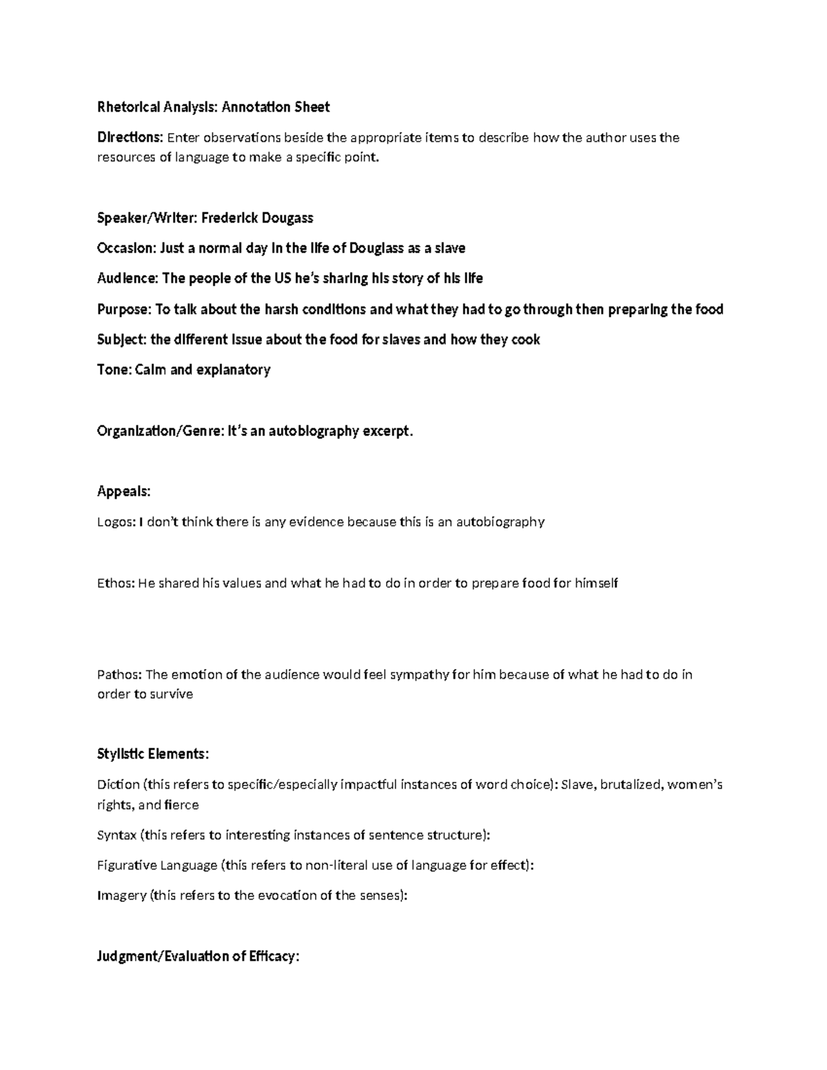 Rhetorical Analysis Annotation Sheet - Rhetorical Analysis: Annotation ...