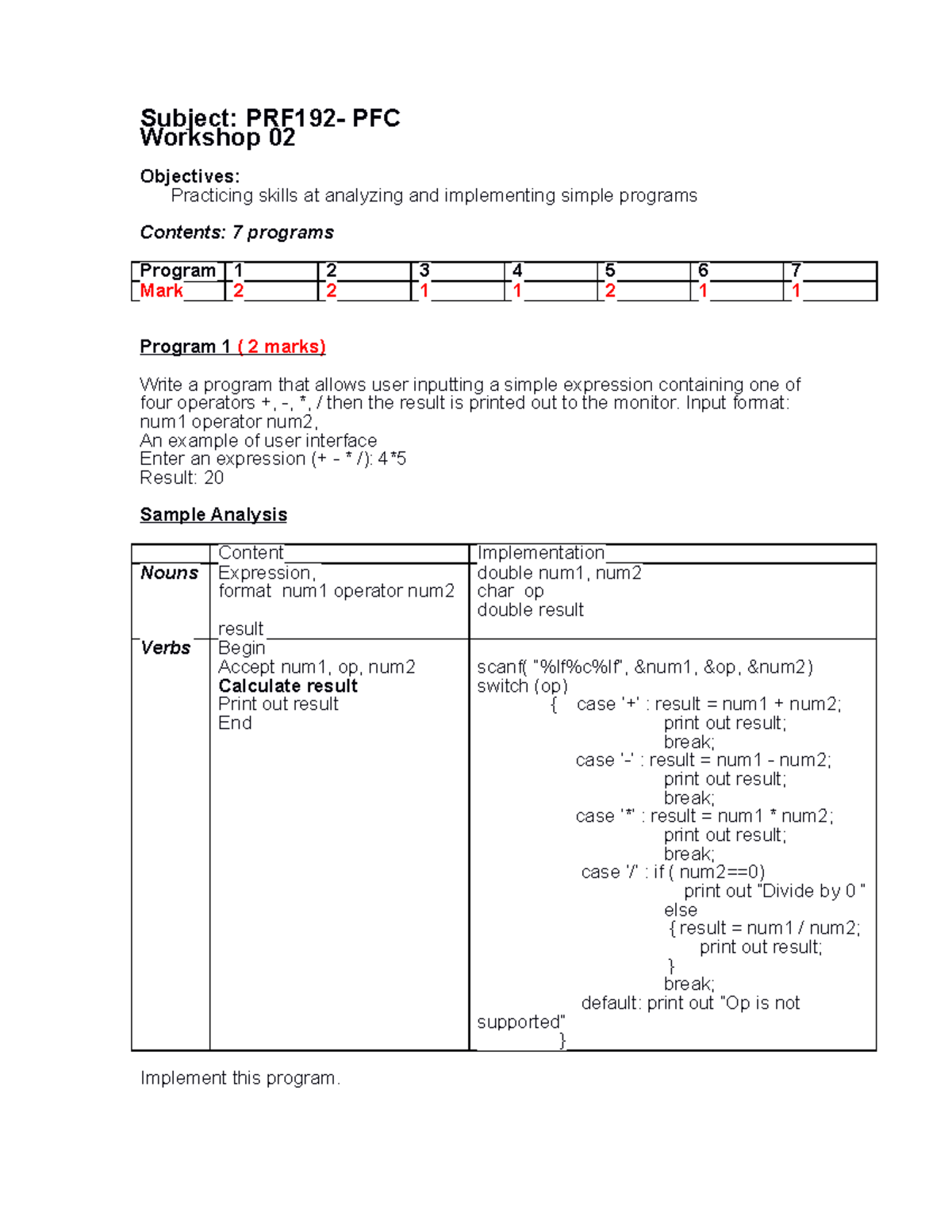 SE171777 - exam exam exam - Subject: PRF192- PFC Workshop 02 Objectives ...