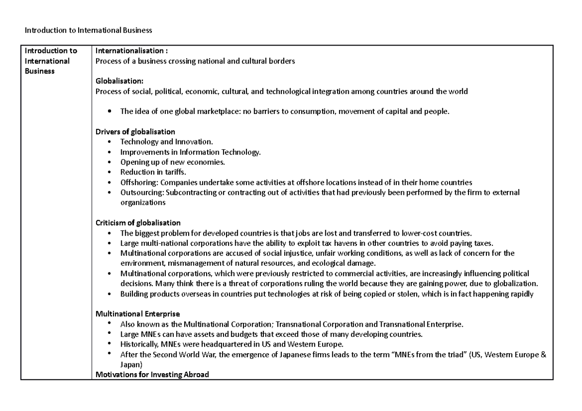 Introduction to International Business - Studocu