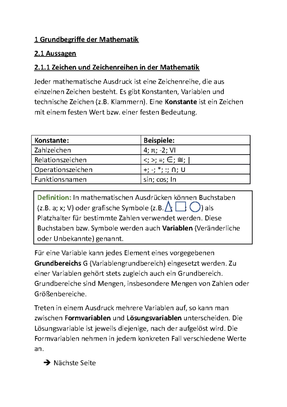Whole lotta maths - Corona - 1 Grundbegriffe der Mathematik 2 Aussagen ...