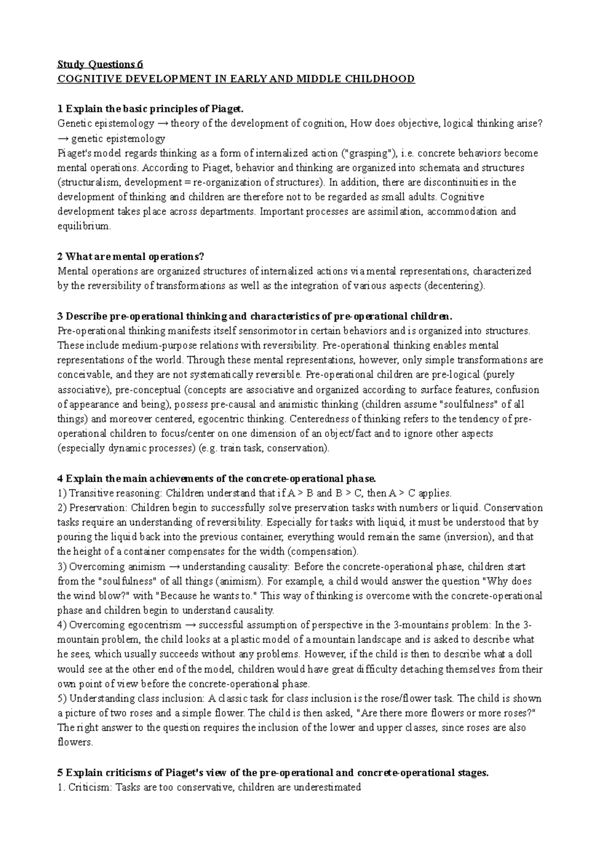 Study Questions 6 Cognitive Development In Early And Middle Childhood