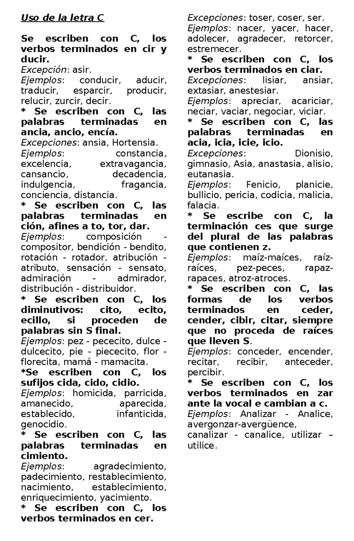 Ortografia - Materiales de Lengua y Literatura - Uso de la letra C Se ...