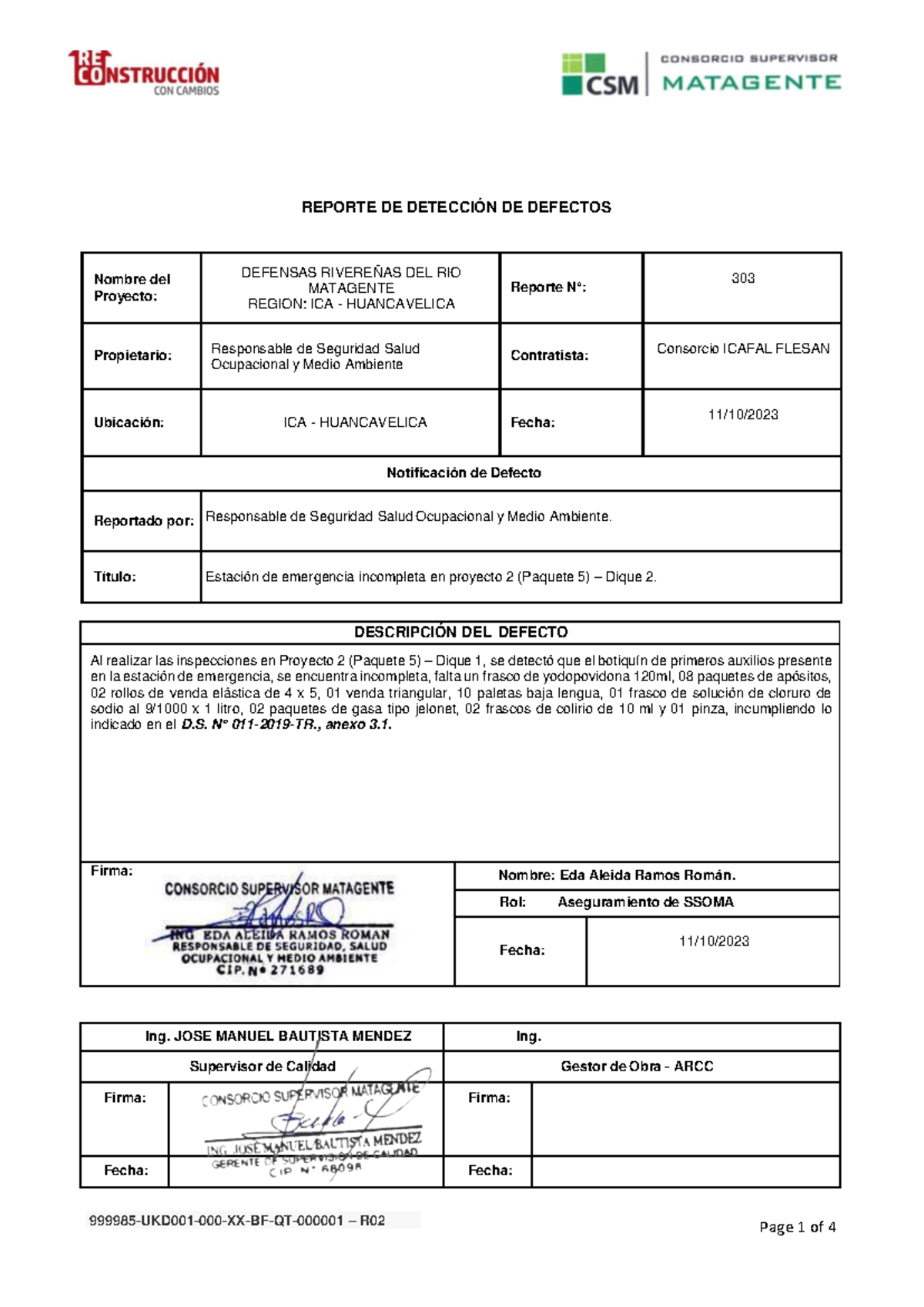 Respuesta NOD N°303 - 27 - REPORTE DE DETECCIÓN DE DEFECTOS Nombre del ...