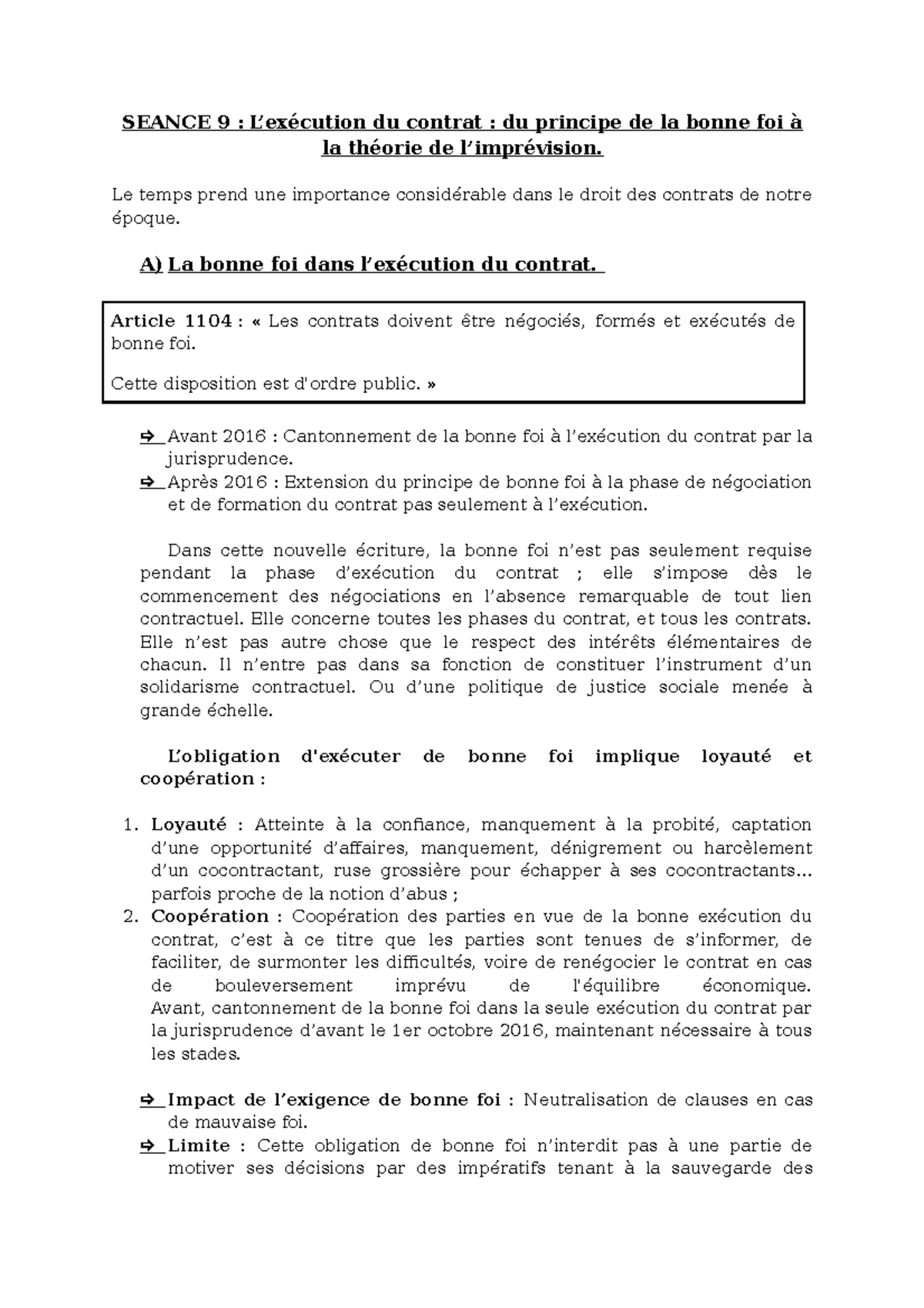 9. Exécution du contrat - SEANCE 9 : L’exécution du contrat : du ...