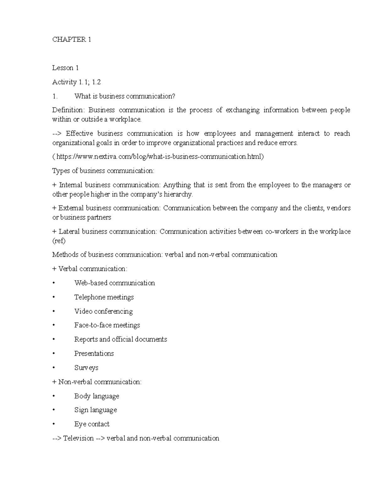 ESP2 - CHAPTER 1 Lesson 1 Activity 1; 1. What is business communication ...