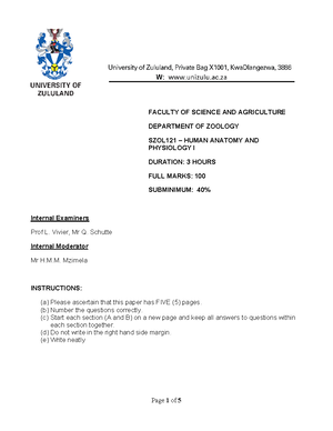 4ZOL122 old exam paper for Moodle - FACULTY OF SCIENCE AND AGRICULTURE ...
