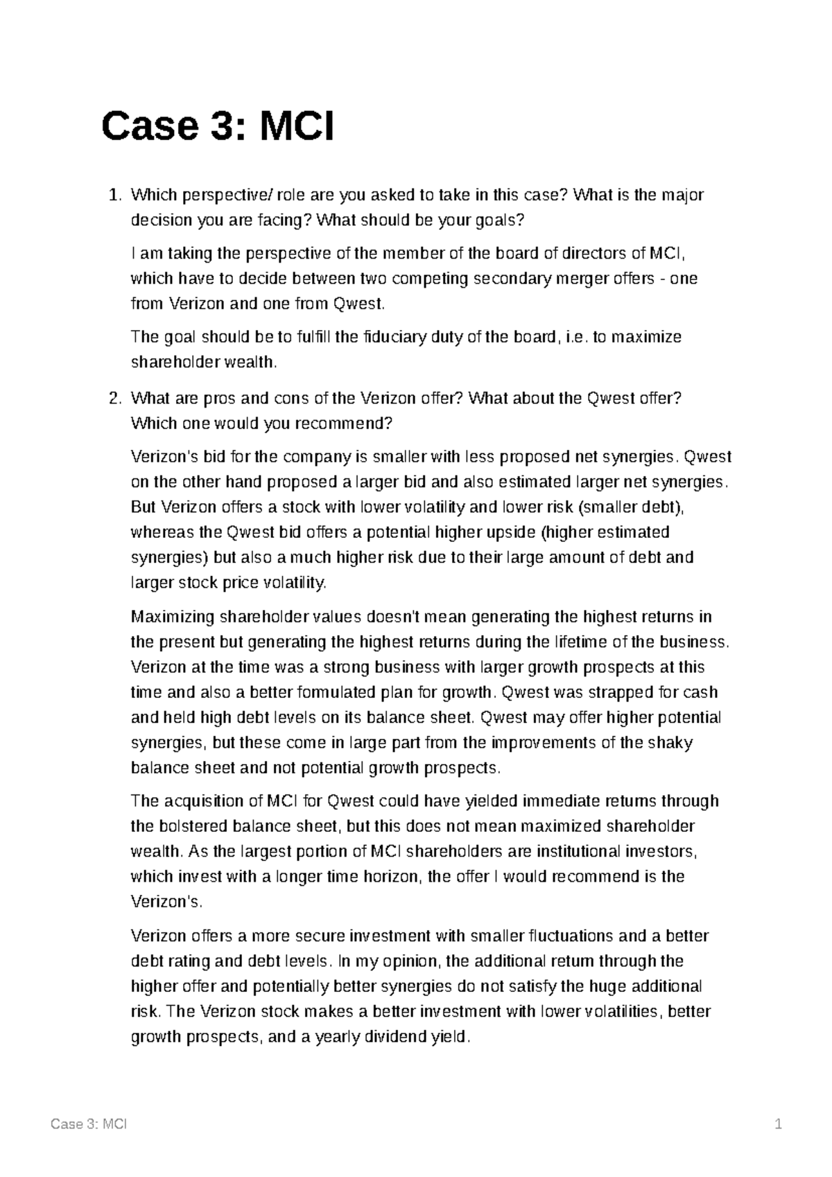 Case 3 MCI - Solution to the case on MCI with question and answers ...