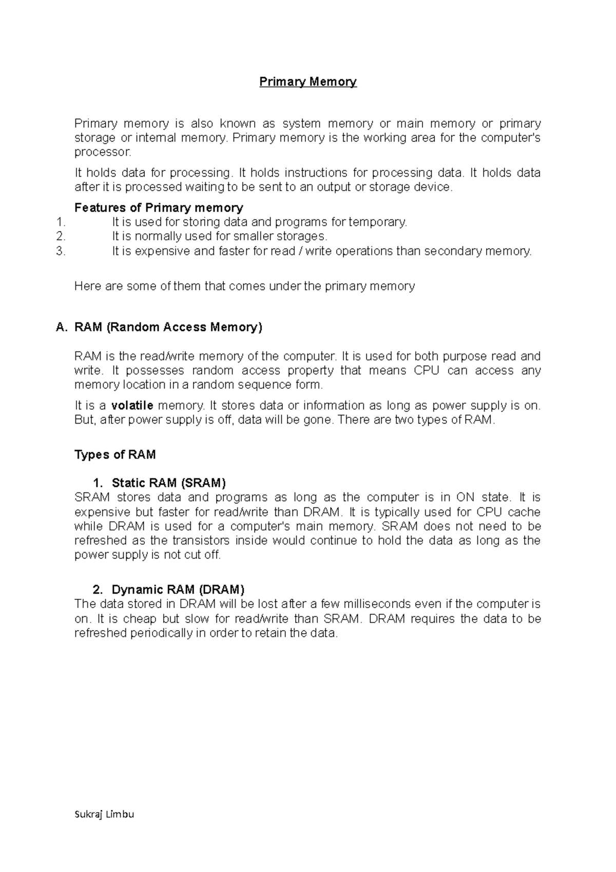 RAM and ROM - This includes detail notes of computer subject of Pokhara ...