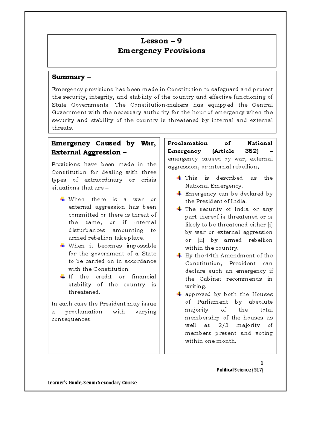 Political science 7 - 1 Political Science (317) Learner’s Guide, Senior ...