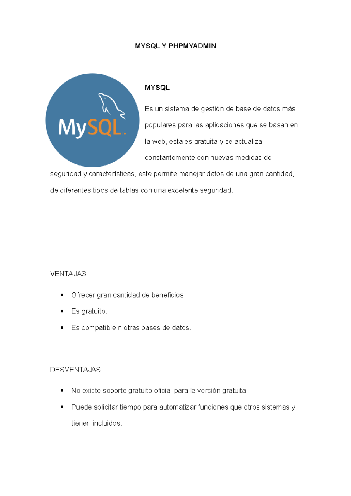 Mysql Y Phpmyadmin - MYSQL Y PHPMYADMIN MYSQL Es un sistema de gestión ...