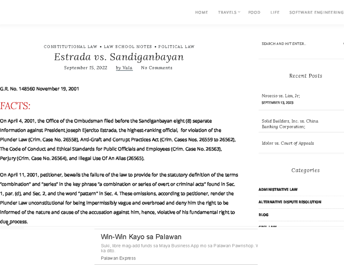 Estrada vs. Sandiganbayan - C O N S T I T U T I O N A L L A W • L A W S ...
