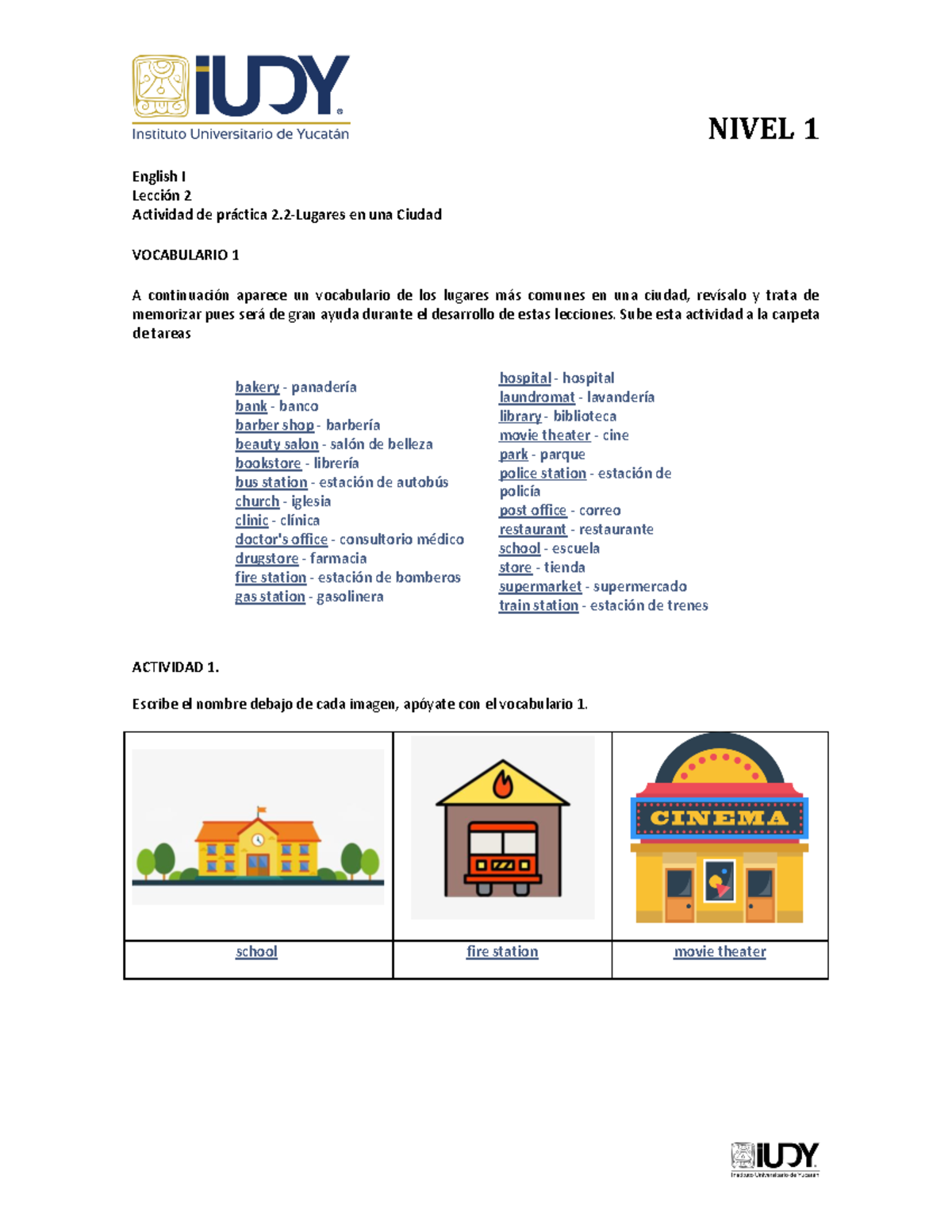 06 Actividad 2-2-Lugares en una Ciudad - English I Lección 2 Actividad ...