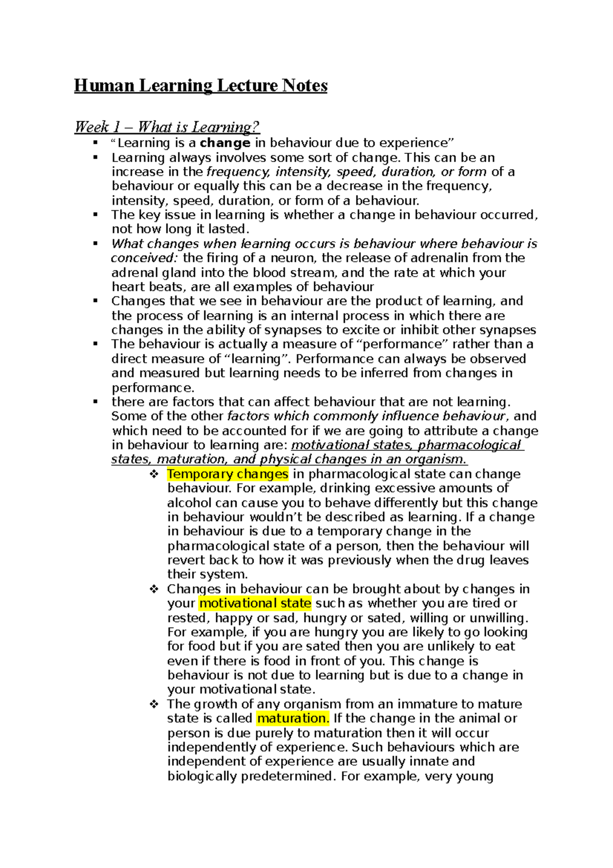 Human Learning Lecture Notes - This can be an increase in the frequency ...