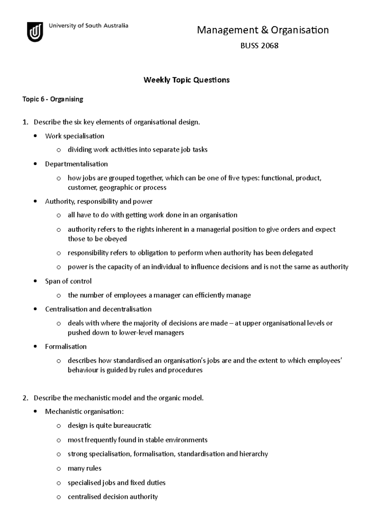 Topic 10 Questions - Exam revision, Exam revision, Exam revision ...