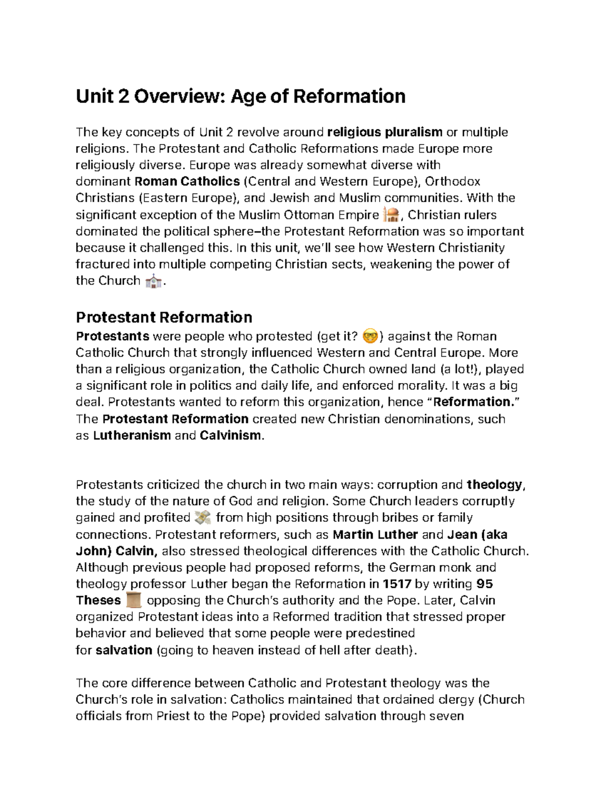 2 - unit 2 - Unit 2 Overview: Age of Reformation The key concepts of ...