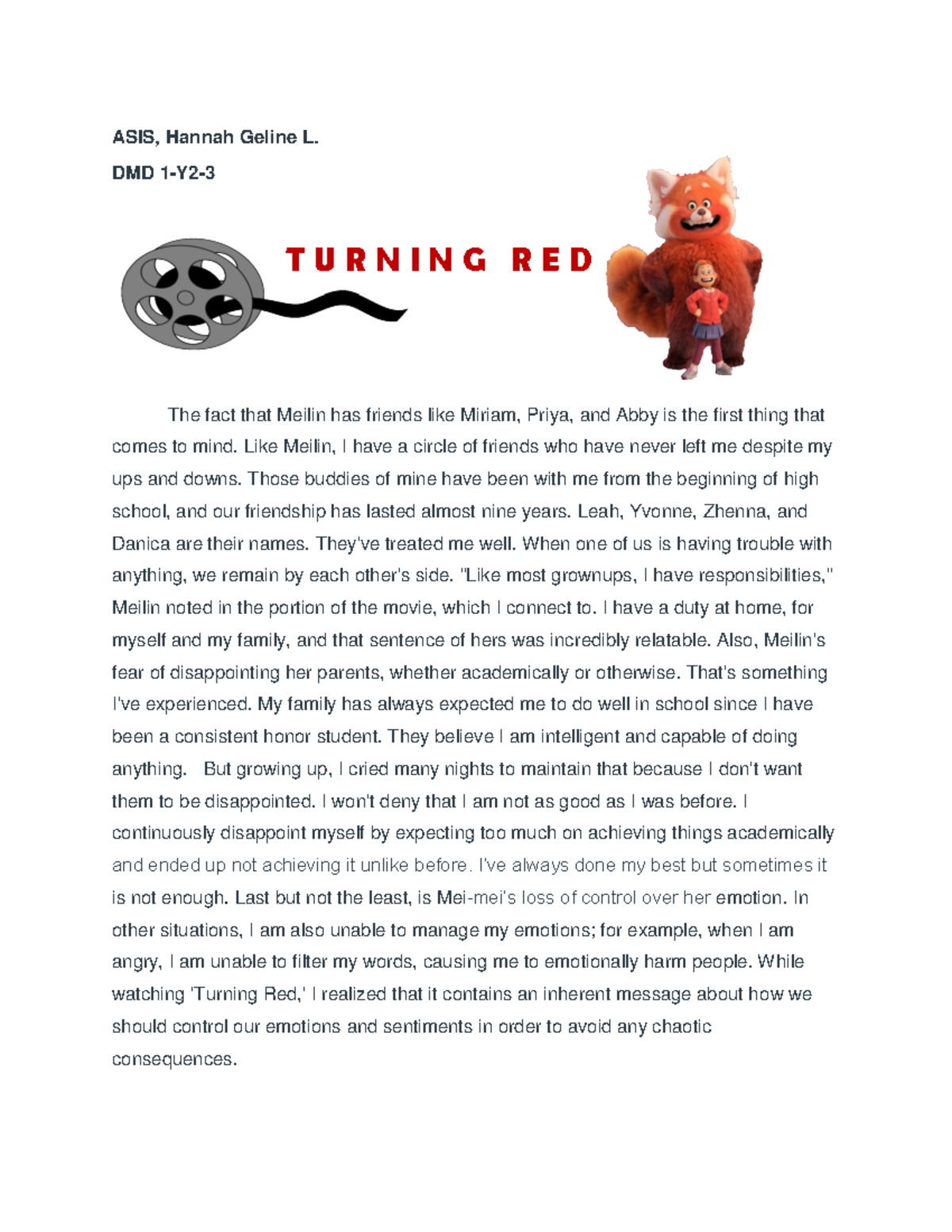 ASIS- WEEK 7 Movie Review - ASIS, Hannah Geline L. DMD 1-Y2- The fact ...
