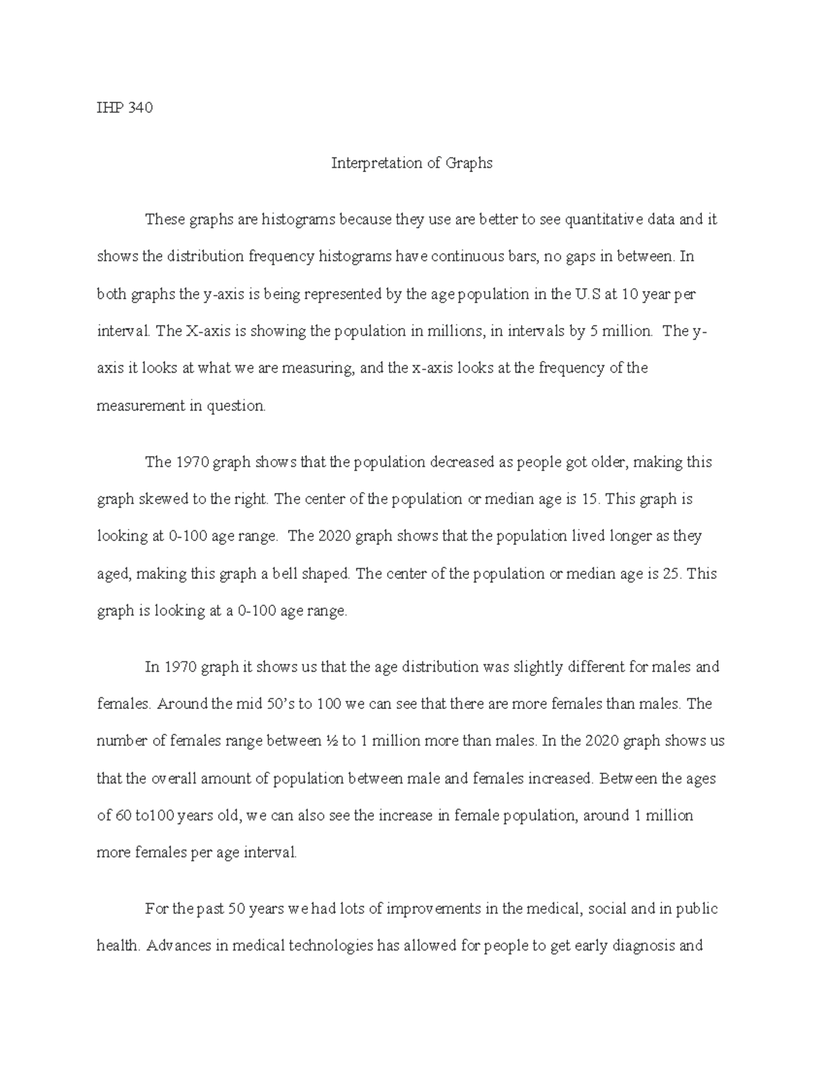 IHP 340 short paper 2 - IHP 340 Interpretation of Graphs These graphs ...