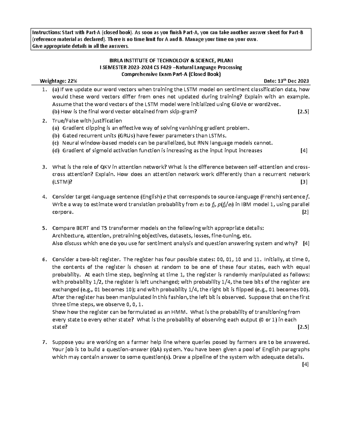 1157 CS F429 20240211051951 Comprehensive Exam Question Paper ...