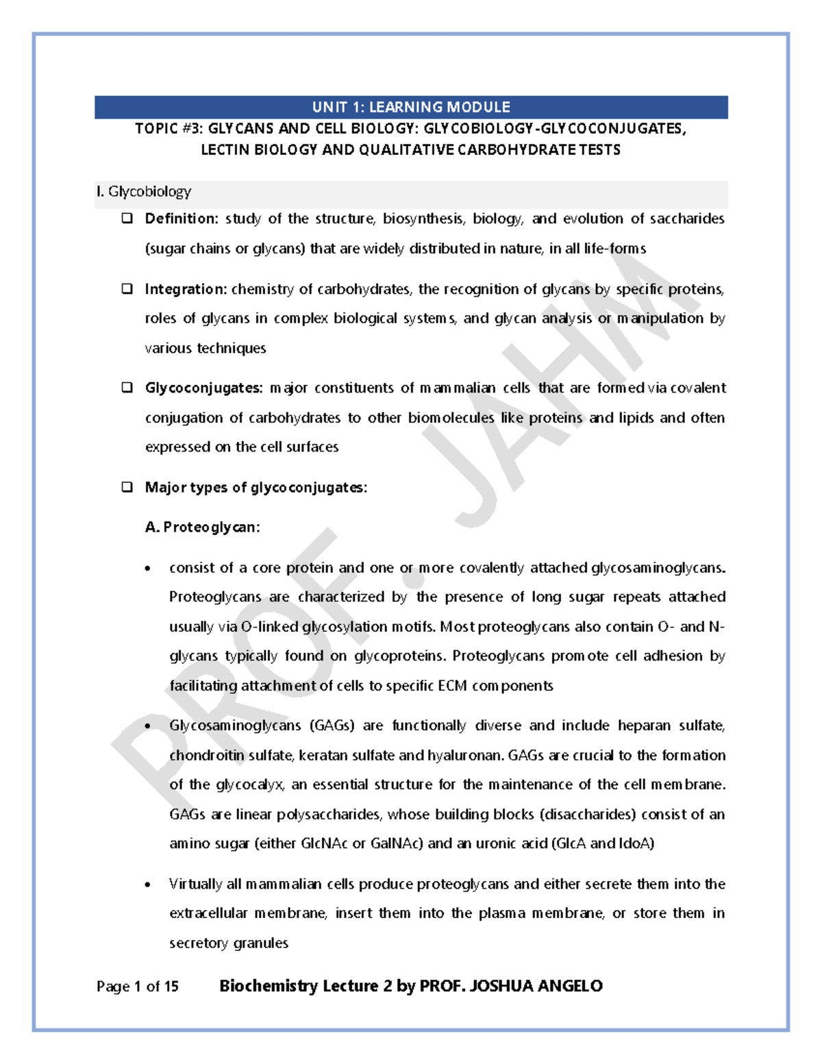 Biochem-Lecture-3-Reviewer PROF - UNIT 1: LEARNING MODULE TOPIC #3 ...